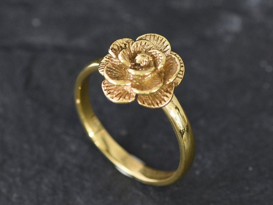 Gold Flower Ring, Flower Ring, Small Flower Ring, Rose Ring, Gold Rose ...