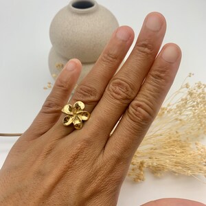 Gold Flower Ring, Large Flower Ring, Hawaiian Ring, Plumeria Ring ...