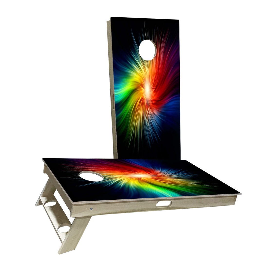 Rainbow Swirl Cornhole Boards Complete Outdoor Game Set With - Etsy
