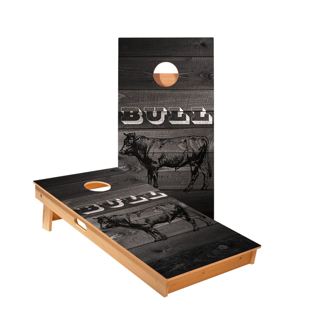 Black Barnwood Bull Cornhole Boards, Includes 2 Boards + Optional Bags ...