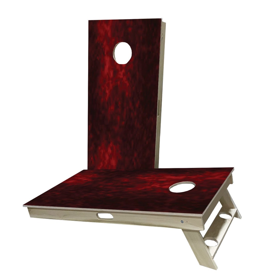 Red Wood Grain Cornhole Boards Complete Outdoor Game Set With - Etsy