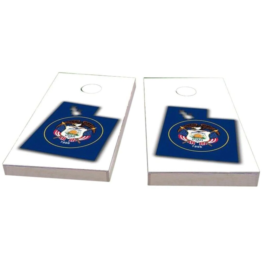 Utah Outline white Cornhole Boards, Complete Outdoor Game Set With 2 ...