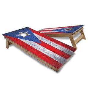 Puerto Rico Flag Cornhole Boards, Complete Outdoor Game Set With 2 ...