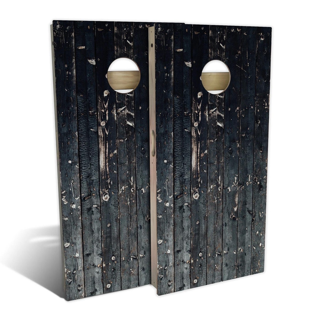 Black Plank Cornhole Boards, Complete Outdoor Game Set With 2 Boards, 8 ...