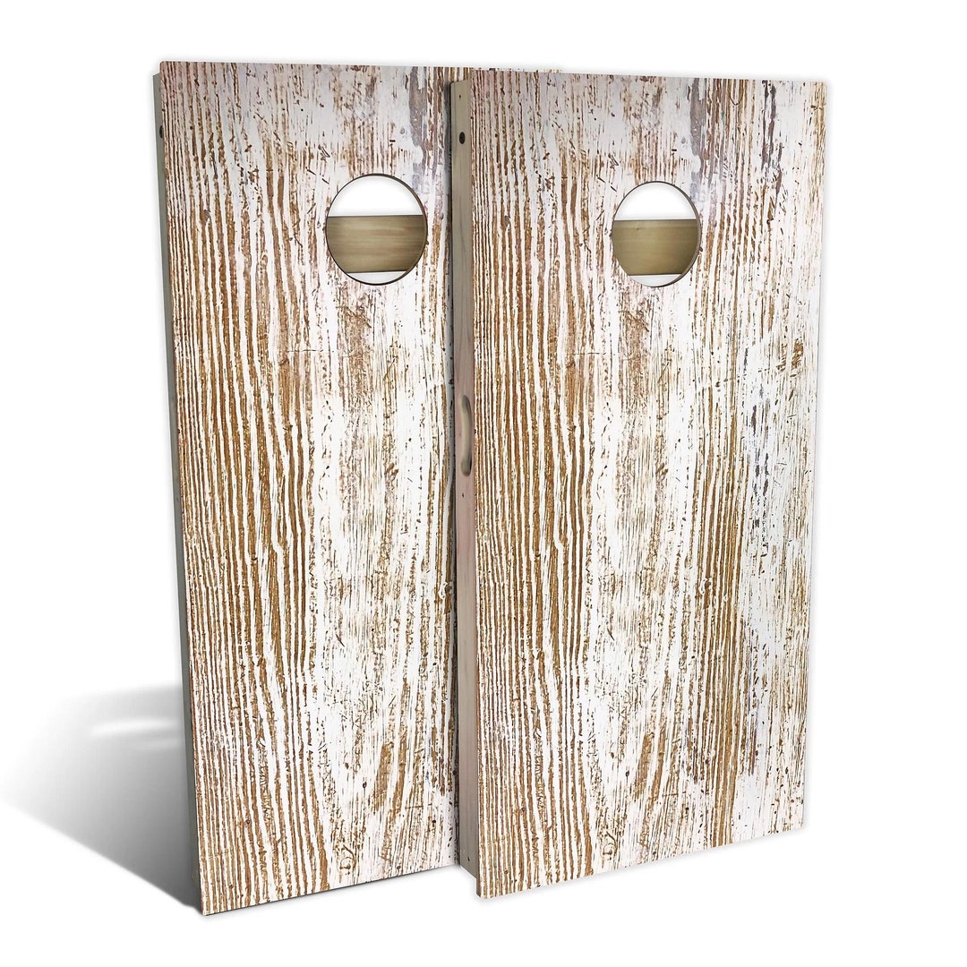 Rustic White Cornhole Boards, Complete Outdoor Game Set With 2 Boards ...