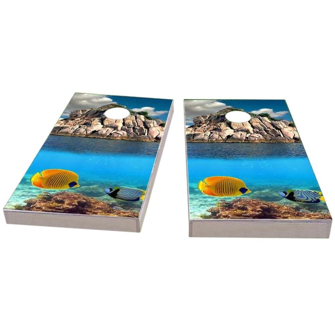 Tropical Coral Reef Cornhole Boards, Complete Outdoor Game Set With 2 ...
