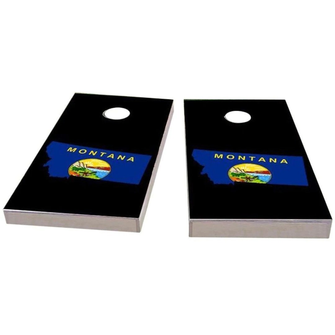 Montana Outline black Cornhole Boards, Complete Outdoor Game Set With 2 ...