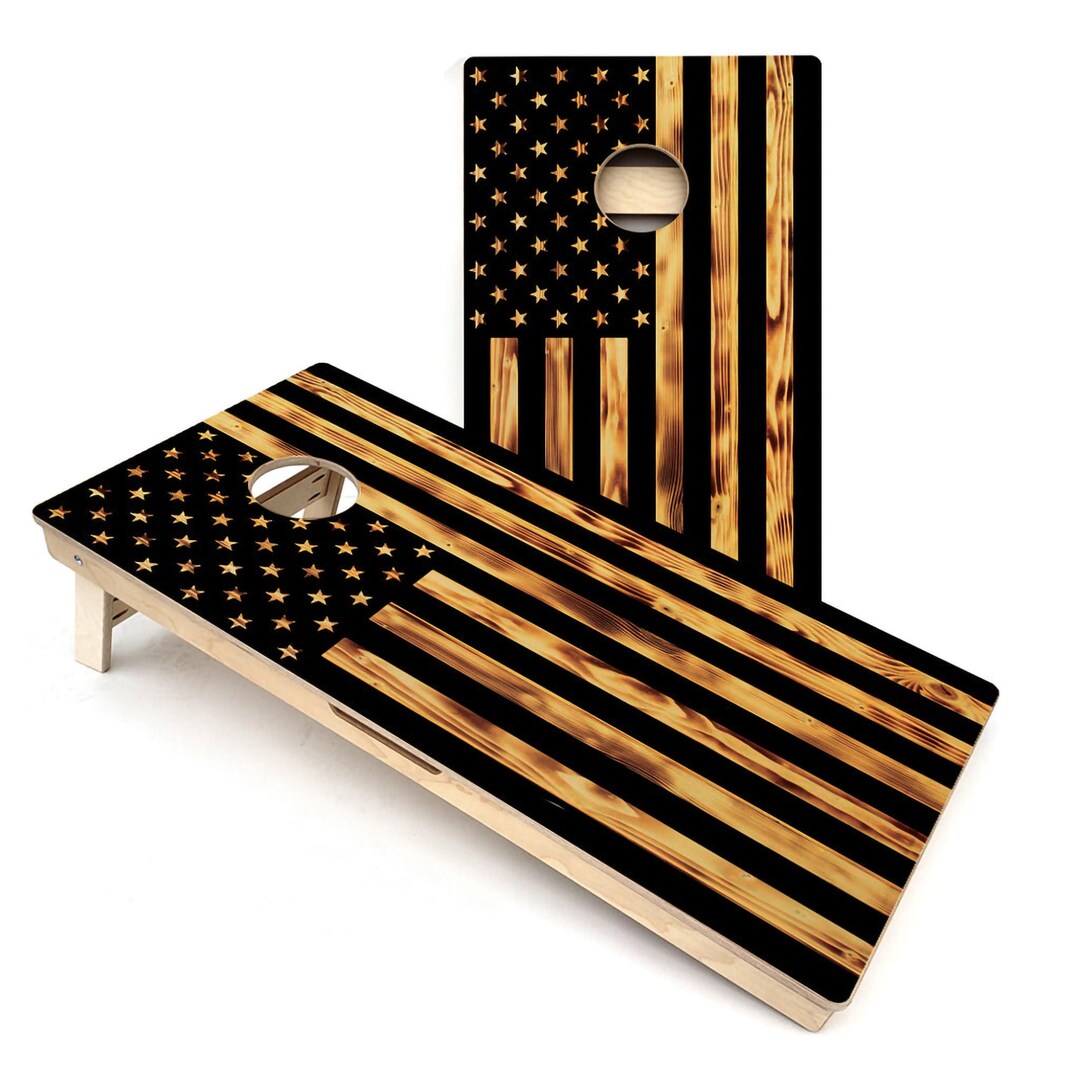 Burnt Rustic Flag Cornhole Boards Outdoor Lawn Game With 2 - Etsy