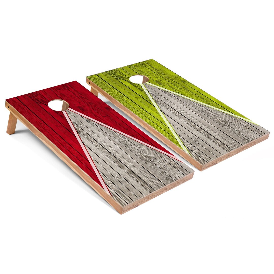 Cornhole Game Set: Red Lime Pyramid Boards - Outdoor Portable Play - Etsy