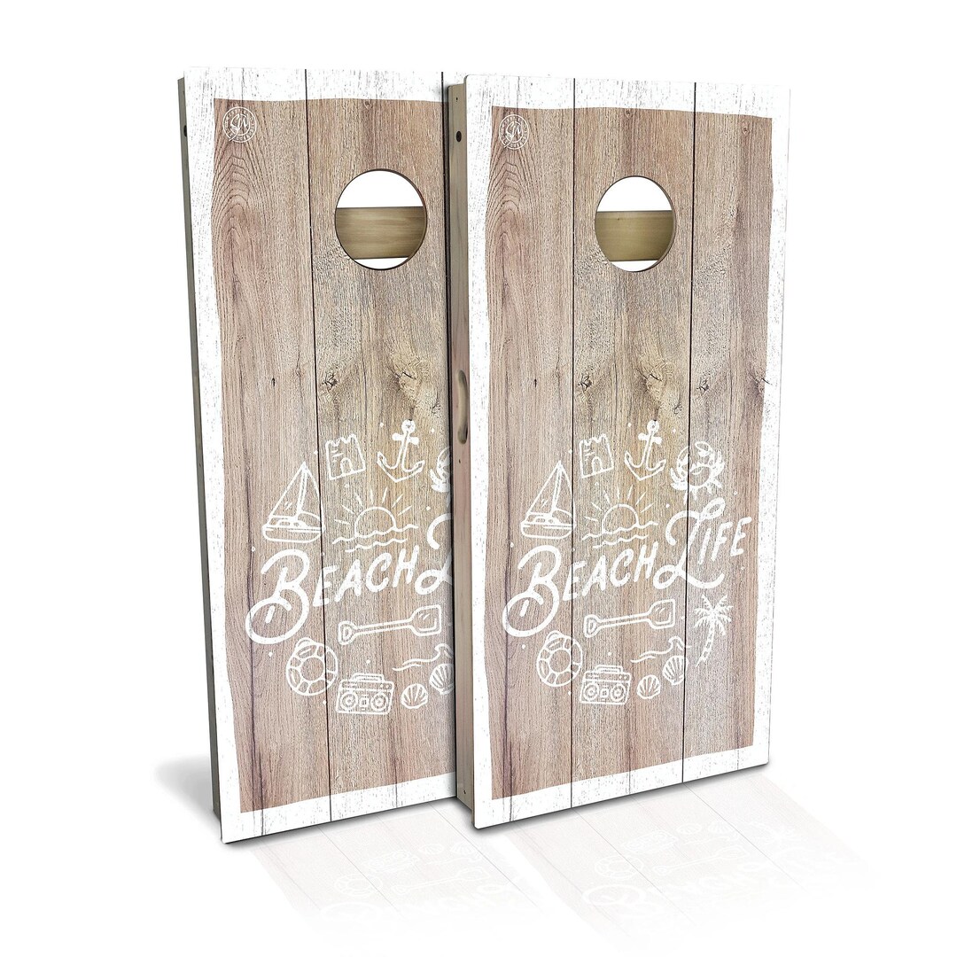 Beach Life Cornhole Boards, Complete Outdoor Game Set With 2 Boards, 8 ...
