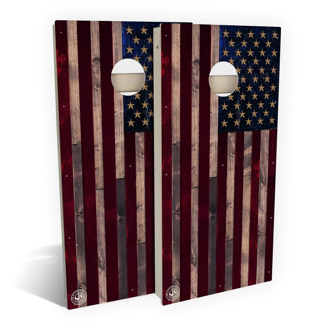 American Flag Vintage Cornhole Boards, Complete Outdoor Game Set With 2 ...