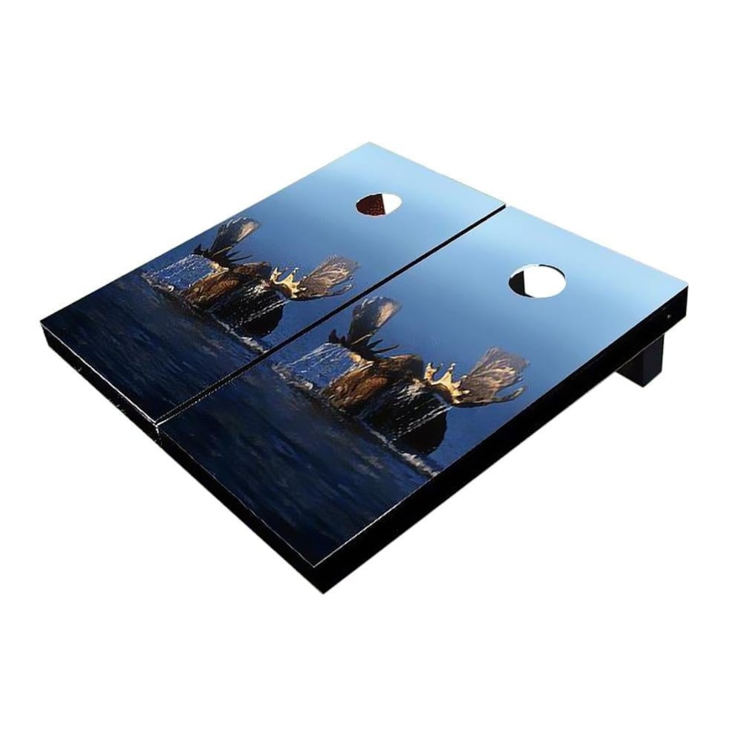 Moose in Lake Cornhole Boards, Complete Outdoor Game Set With 2 Boards ...