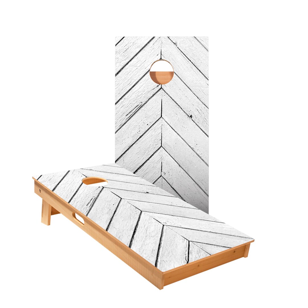 White Angled Wood Panels Cornhole Boards, Includes 2 Boards + Optional ...