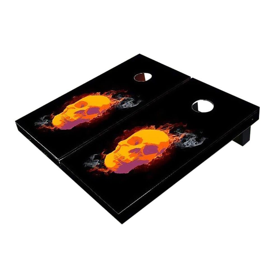Skull With Flames Cornhole Boards, Complete Outdoor Game Set With 2 ...