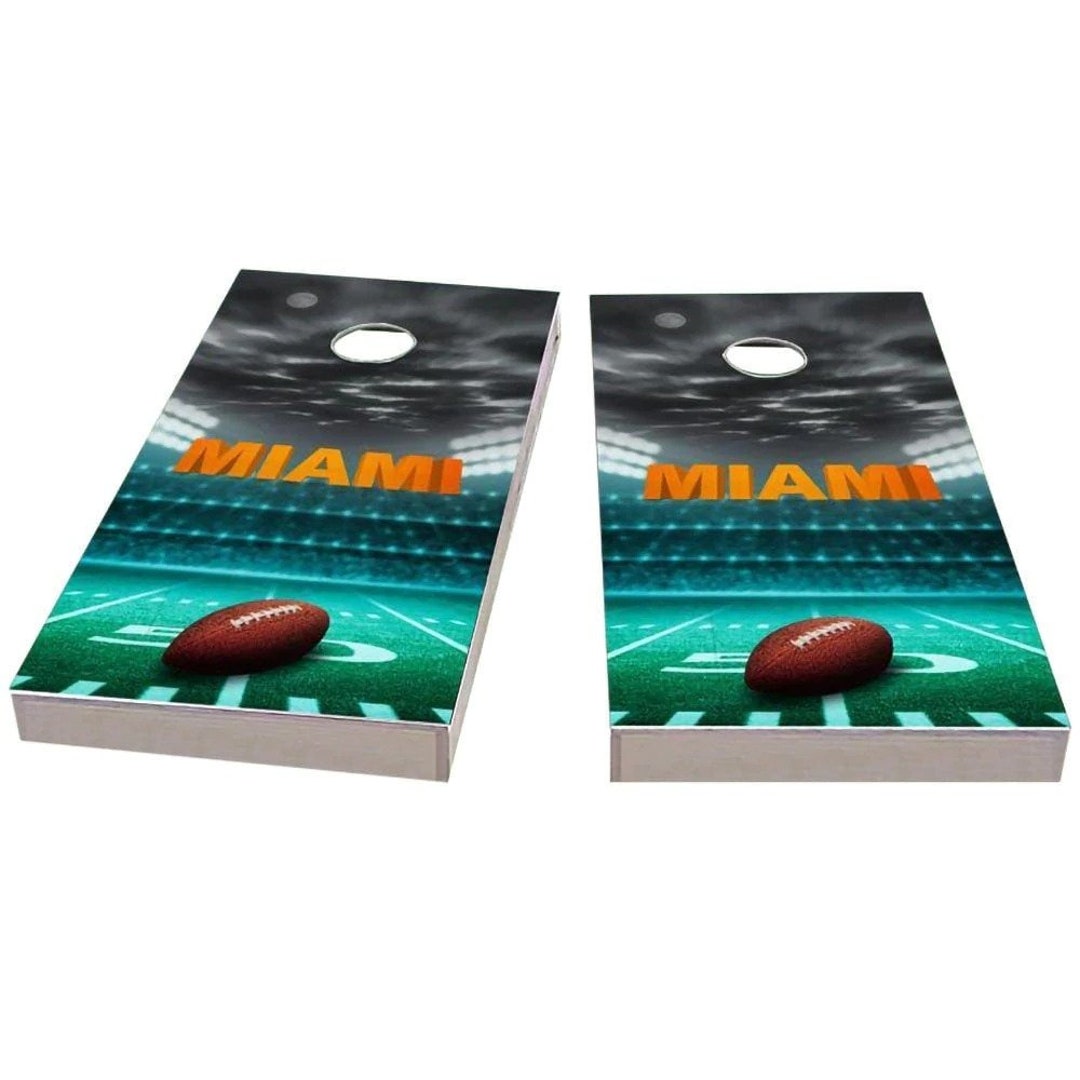 Miami Football Cornhole Boards, Complete Outdoor Game Set With 2 Boards ...