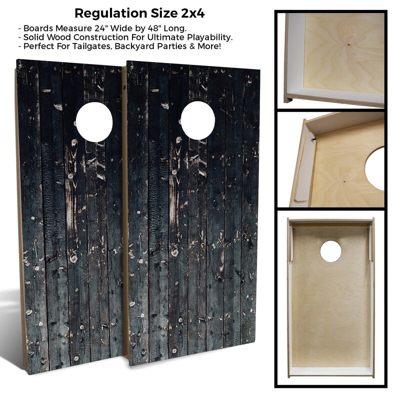 Black Plank Cornhole Boards Complete Outdoor Game Set With 2 - Etsy