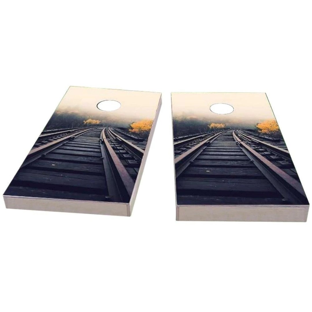 Train Tracks Cornhole Boards Complete Outdoor Game Set With 2 - Etsy