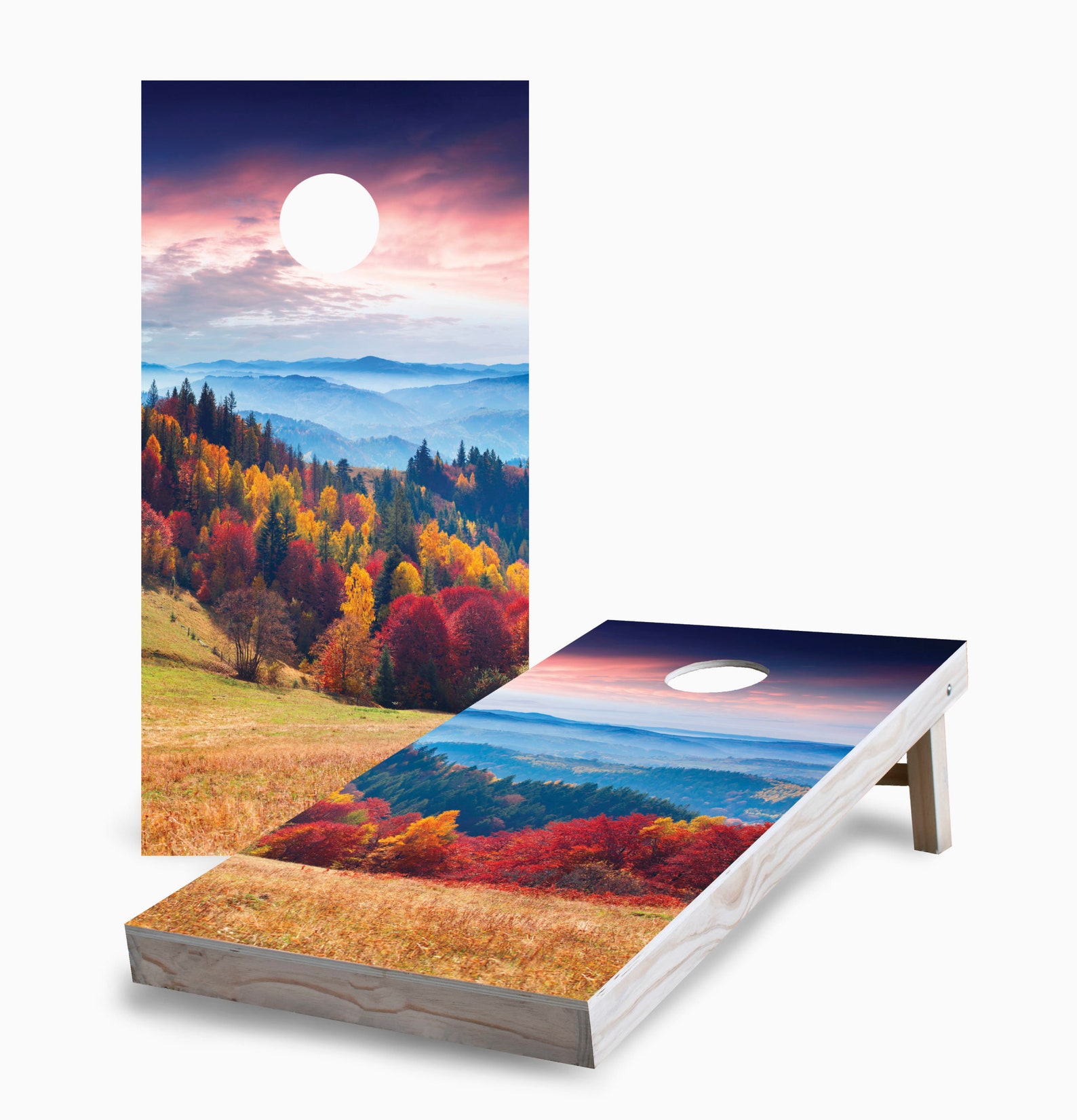 Sunrise Autumn Mountains Cornhole Boards Complete Outdoor - Etsy