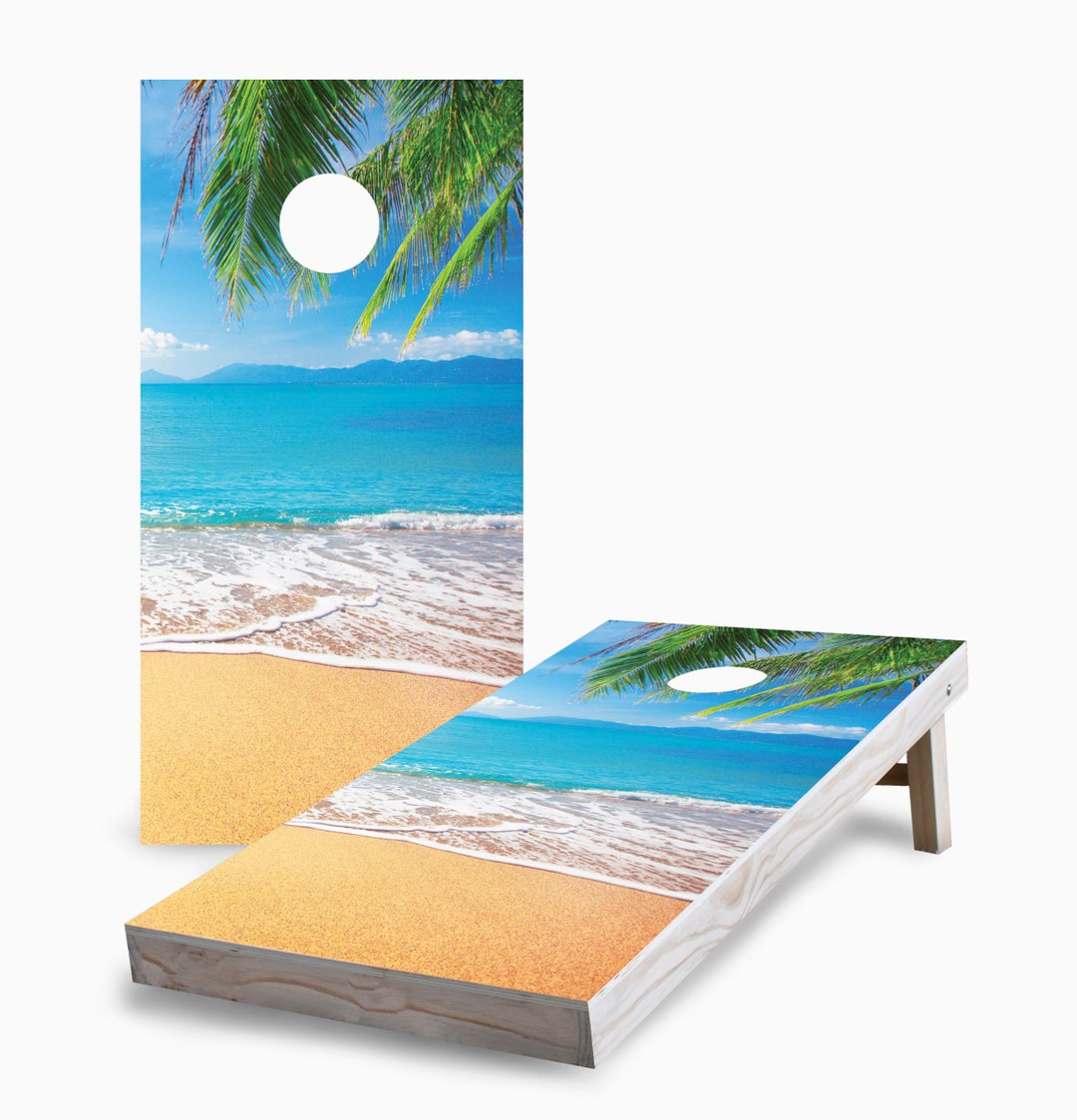 Cornhole Game Set: Paradise on the Beach Design - Portable With LED ...