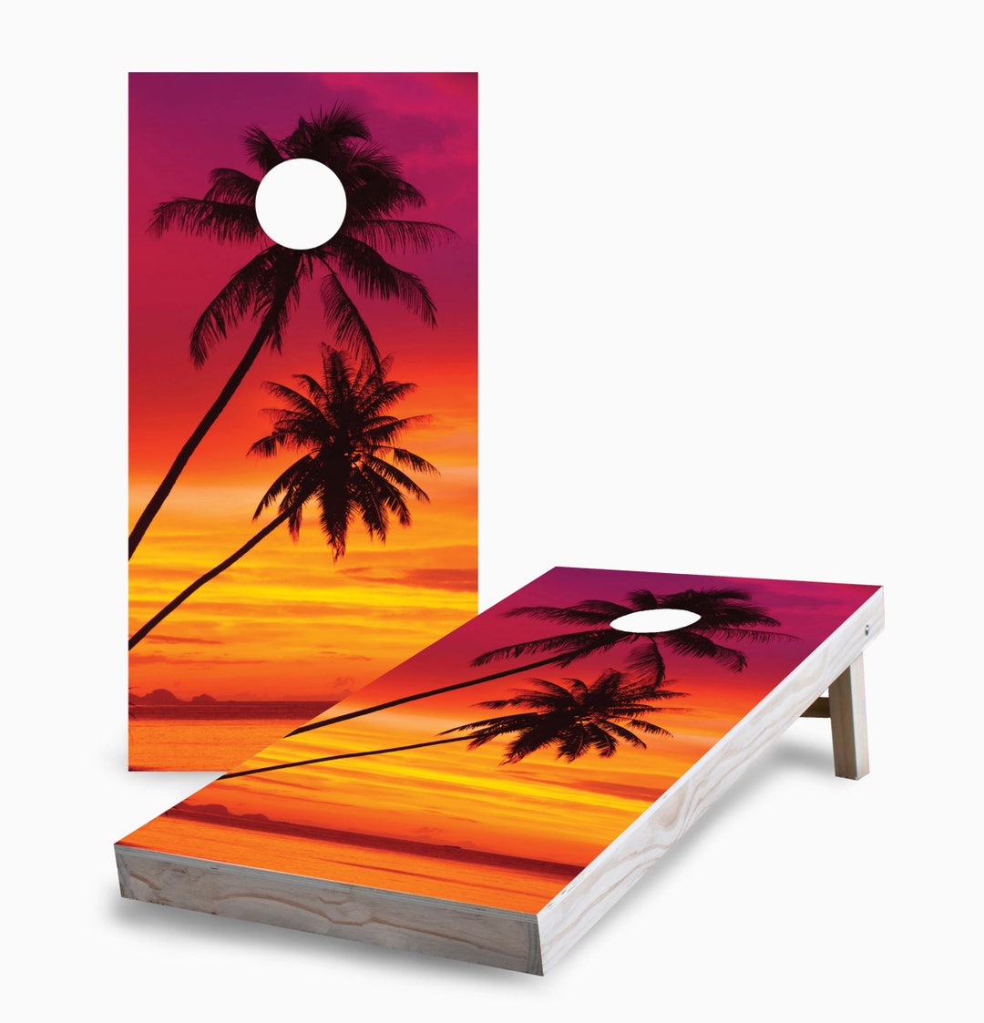 Sunset Palm Tree Cornhole Boards: Regulation Size With 8 Bags - Etsy