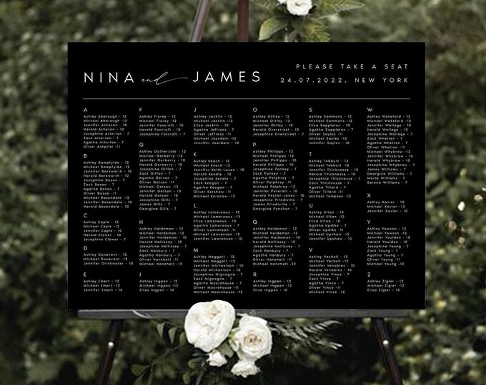 Black Seating Chart Template, Modern Editable Instant Download Seating ...