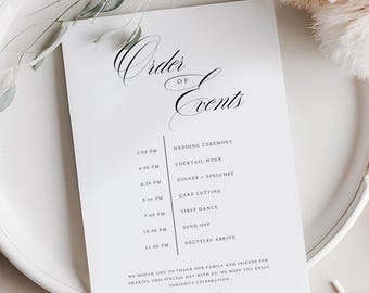Wedding Schedule Cards: Elegant, Minimal, Simple Order of Events ...
