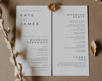 Modern Wedding Program Template Minimalist Order of Service | Etsy Canada