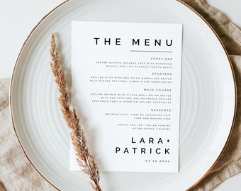 Minimalist Wedding Menu Template, Elegant Script Wedding Dinner Menu ...