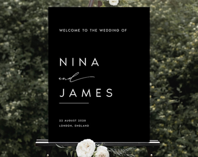 BLACK Wedding Welcome Sign, Minimalist Welcome Wedding Sign, Script ...