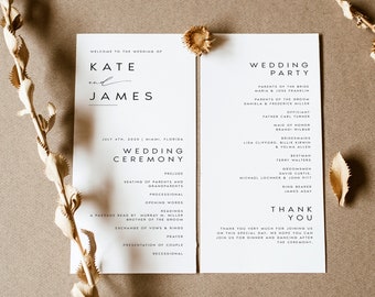 Minimalist Wedding Program Template Printable Order of - Etsy