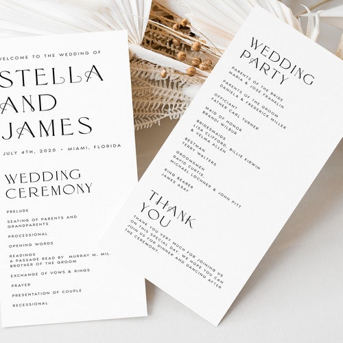 Rustic Wedding Program Template Minimalist Order of Service - Etsy