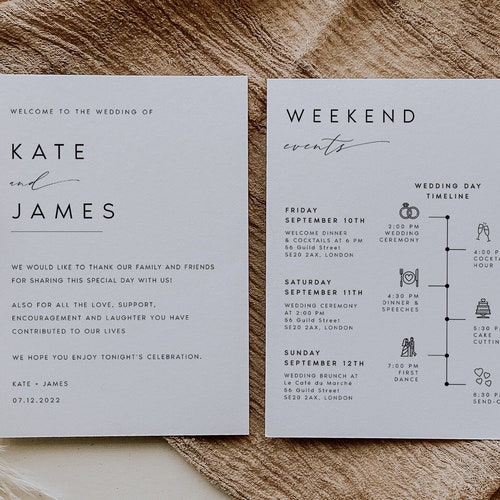 Modern Wedding Order of Events Timeline Sign Template Minimal - Etsy