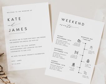 Wedding Weekend Events Timeline Template Minimalist Wedding - Etsy
