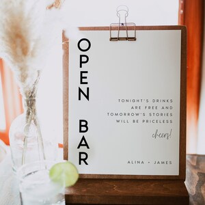 Wedding Open Bar Sign Template Wedding Bar Sign Modern | Etsy