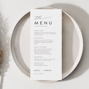 Minimalist Menu Template, Printable Modern & Simple Wedding Dinner Menu ...