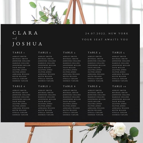 Black Seating Chart Template Wedding Seating Plan Editable - Etsy