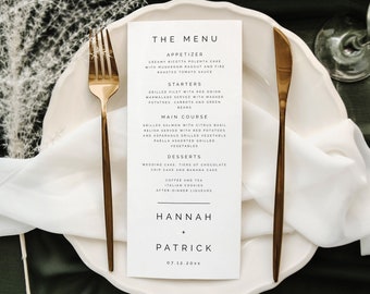 Minimalist Wedding Menu Template, Modern Script Wedding Dinner Menu ...