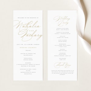 Elegant Wedding Program Template, Gold Script Order of Service ...