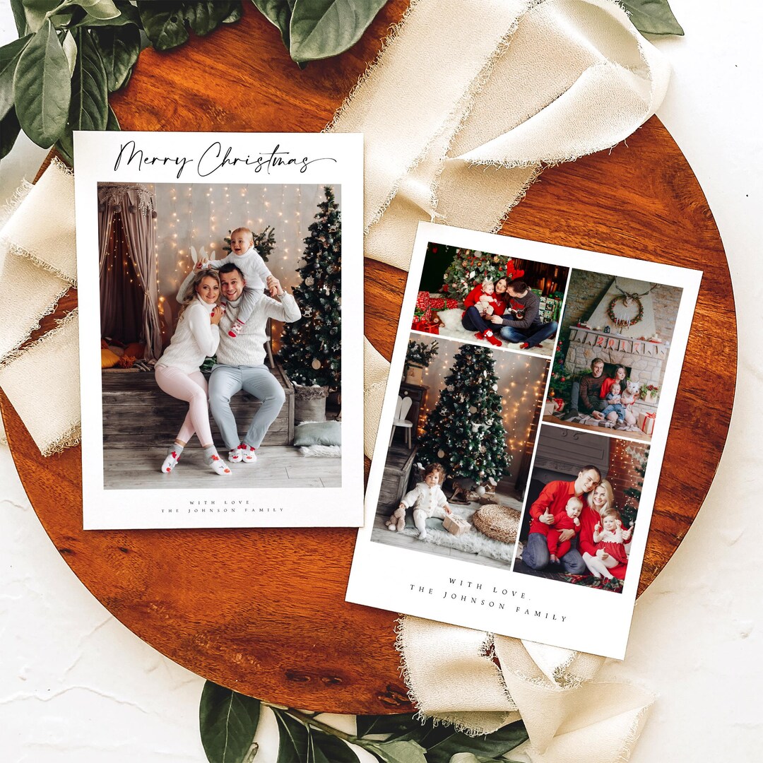 Boho Christmas Card Custom Photo, Minimalist Photo Christmas Card ...