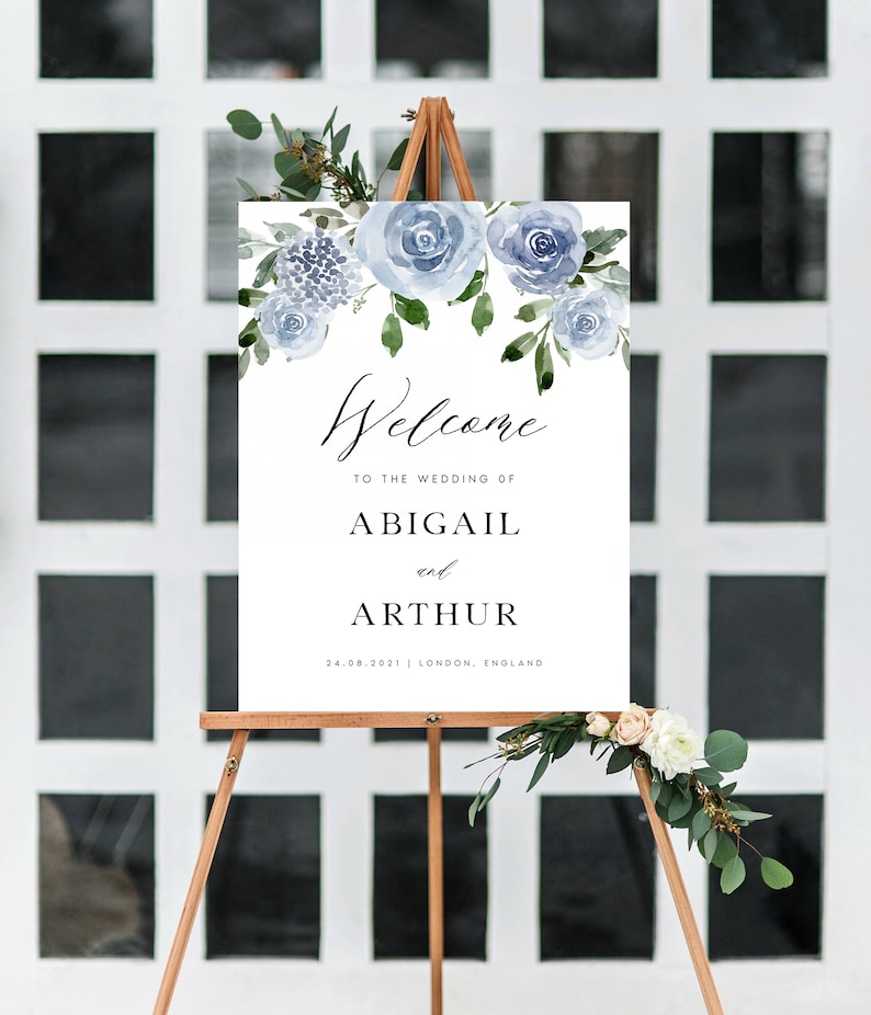 Pale Blue Wedding Welcome Sign Floral Wedding Sign Portrait | Etsy