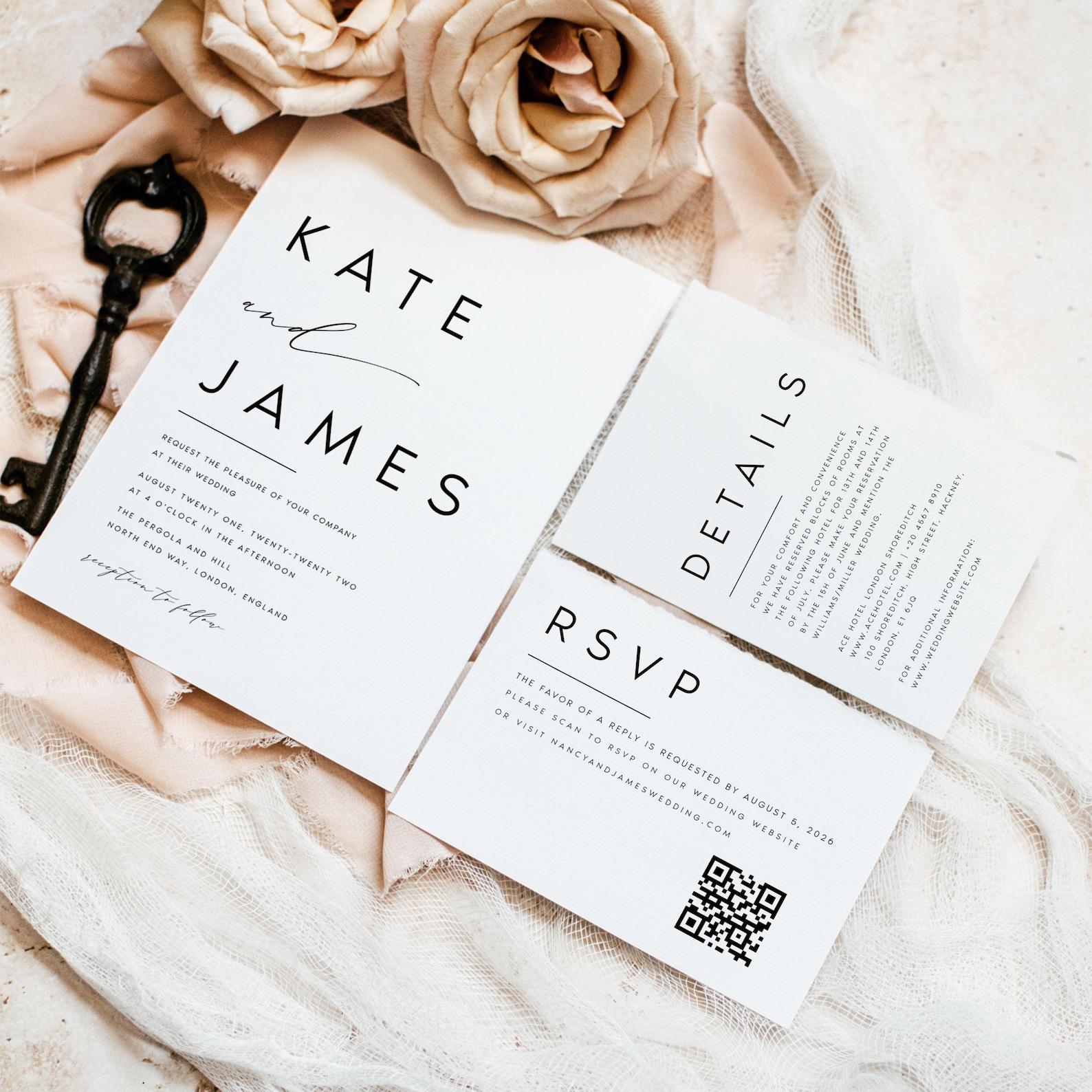 Modern Minimalist Wedding Invitations, Black and White Block Font ...