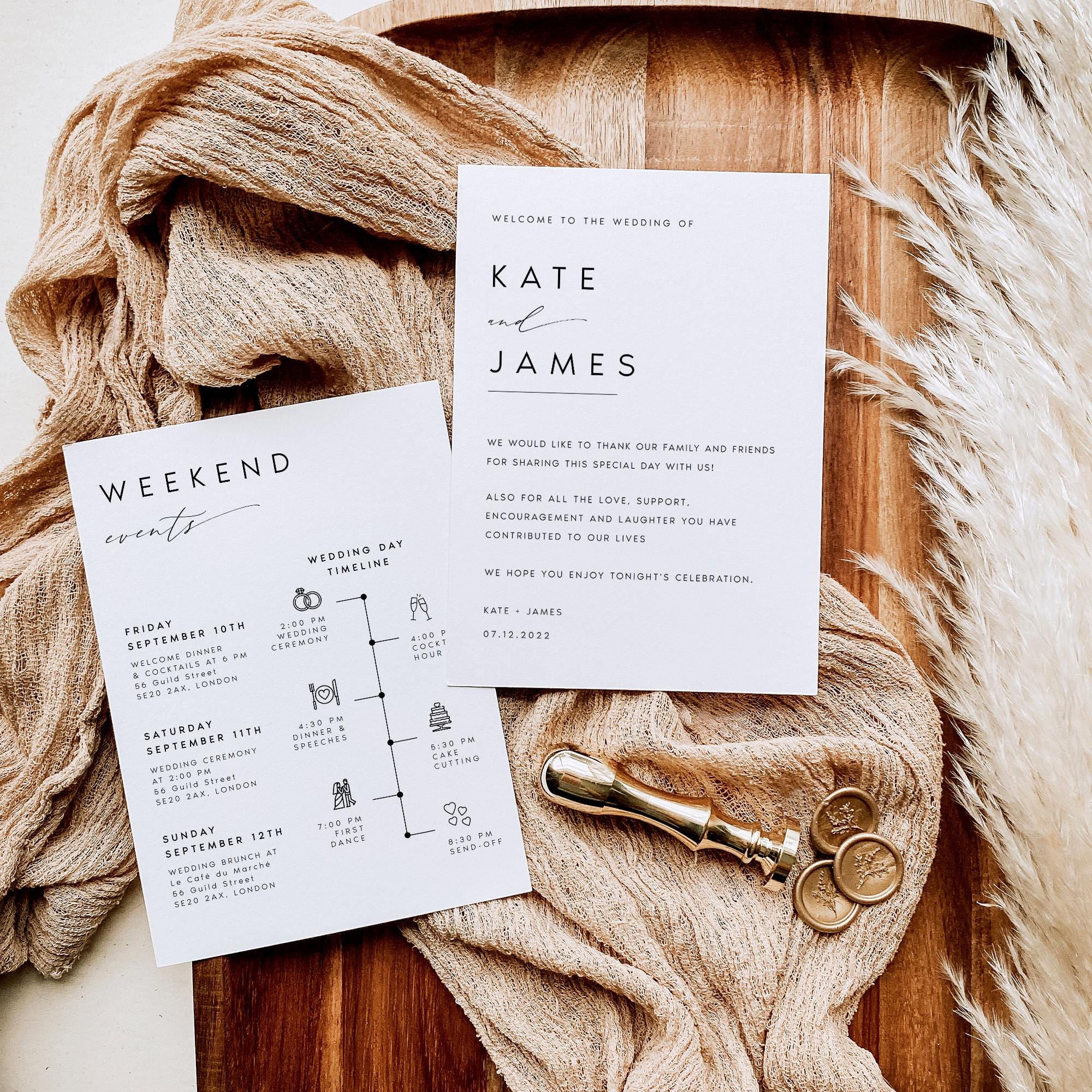 Wedding Weekend Itinerary Template, Minimalist Program (digital ...