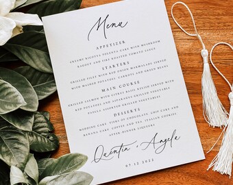 Minimalist Wedding Menu Template, Modern Script Wedding Dinner Menu ...