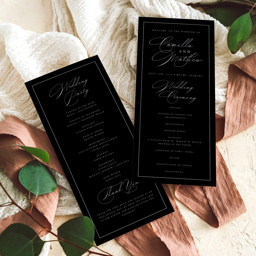 Wedding Program Template, Calligraphy & Border, Elegant Wedding ...