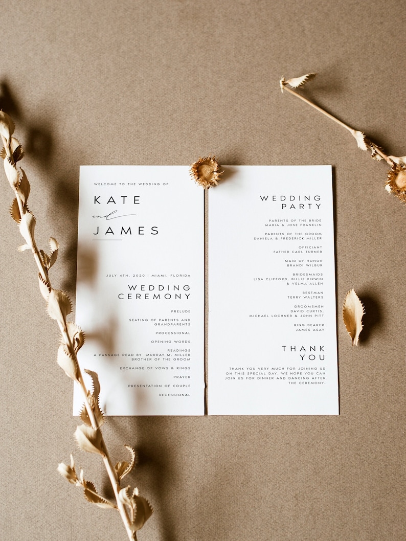 Minimalist Wedding Program Template Modern Order of Service - Etsy