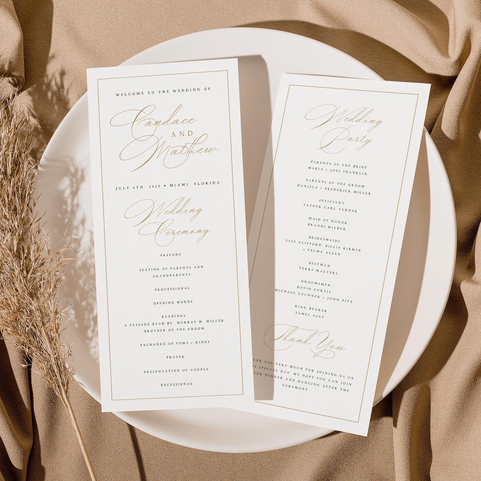 Minimalist Wedding Program Template, Gold Wedding Program, DIY Wedding ...