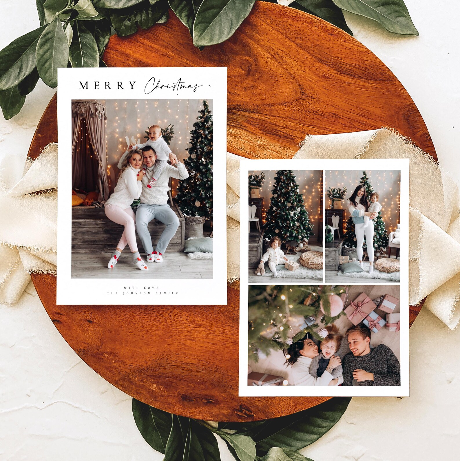 Photo Collage Christmas Card Template, Modern Minimal Christmas Card ...