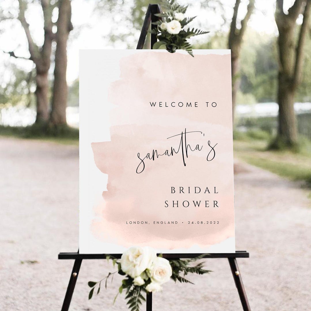 Watercolor Bridal Shower Welcome Sign, Pink & White, Editable Template ...