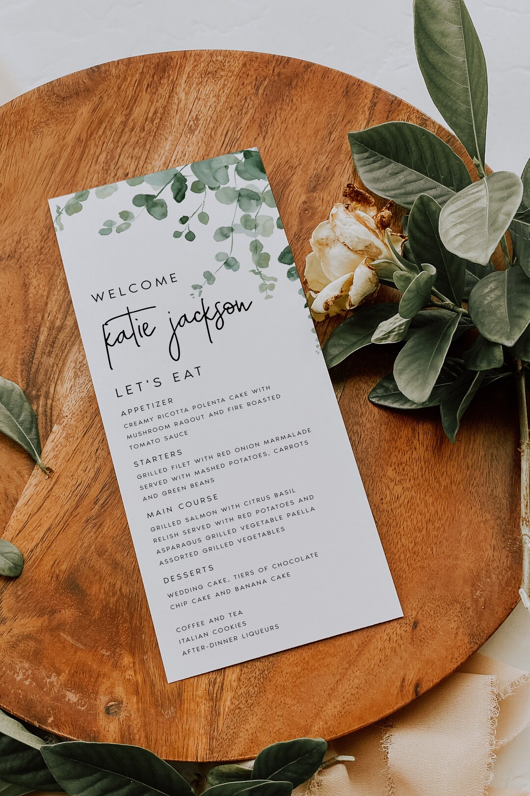 Wedding Menu Template With Guest Names, Modern Wedding Place Card ...