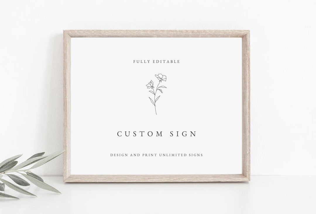 Botanical Custom Sign Template, Minimalist Wedding Table Decor (instant ...